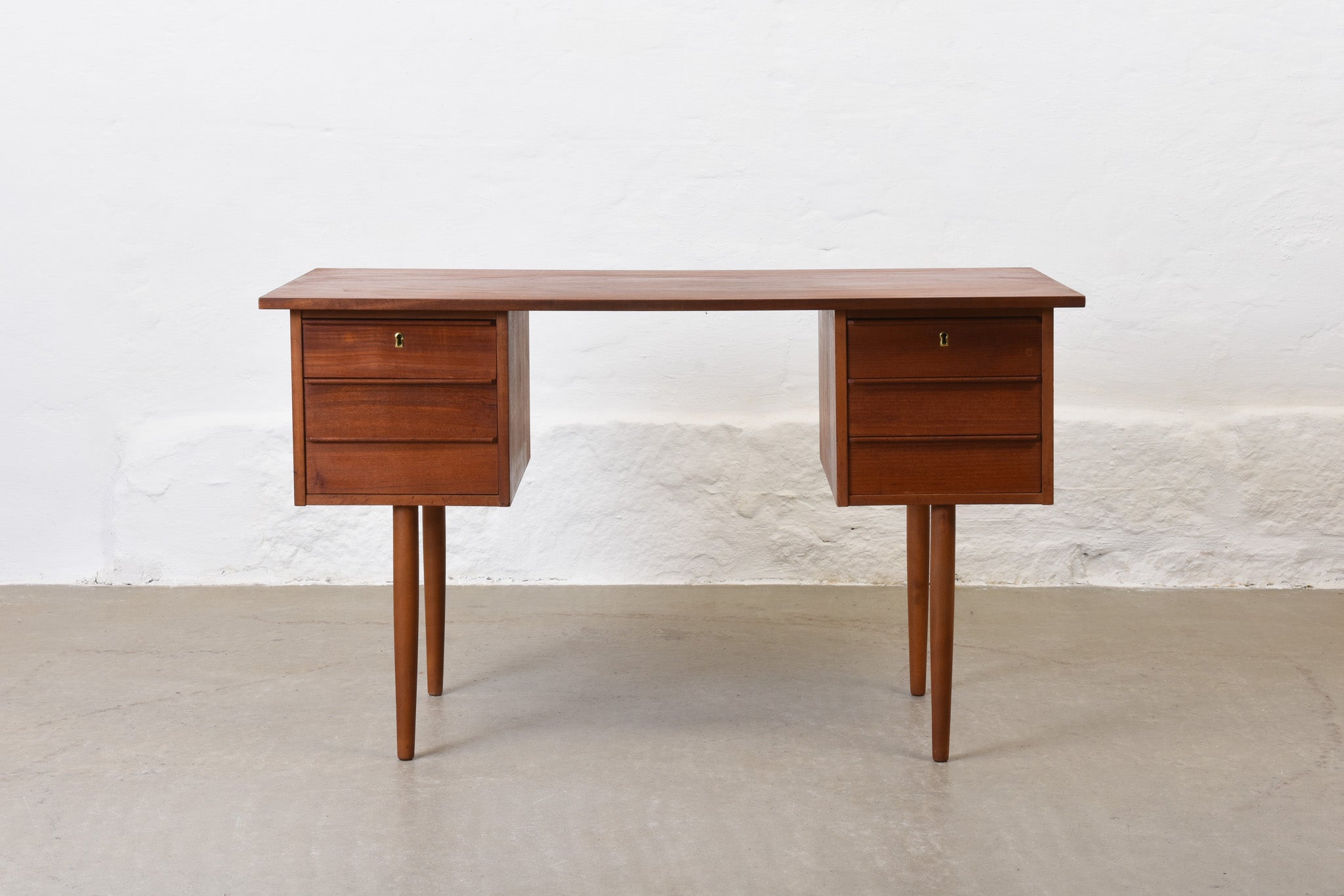 1960s twin pedestal desk in teak – CHASE & SORENSEN