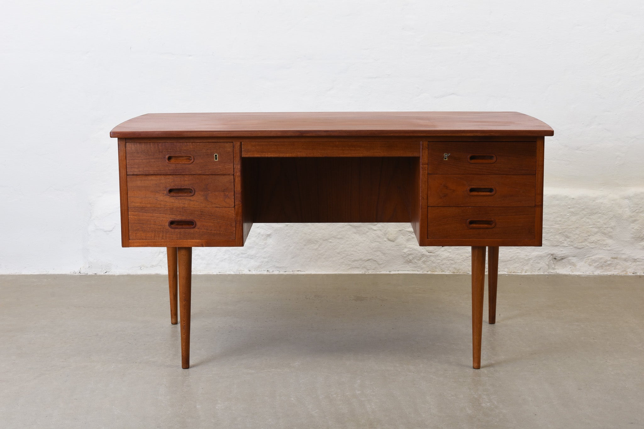 1960s twin pedestal desk in teak no. 1 – CHASE & SORENSEN