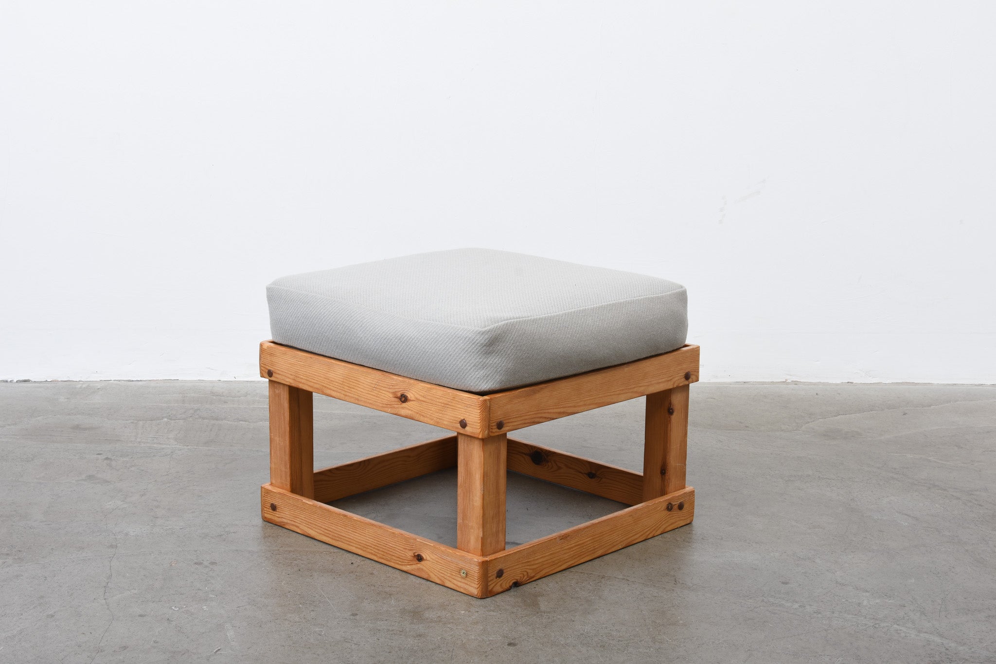 1970s pine foot stool with new wool upholstery – CHASE & SORENSEN