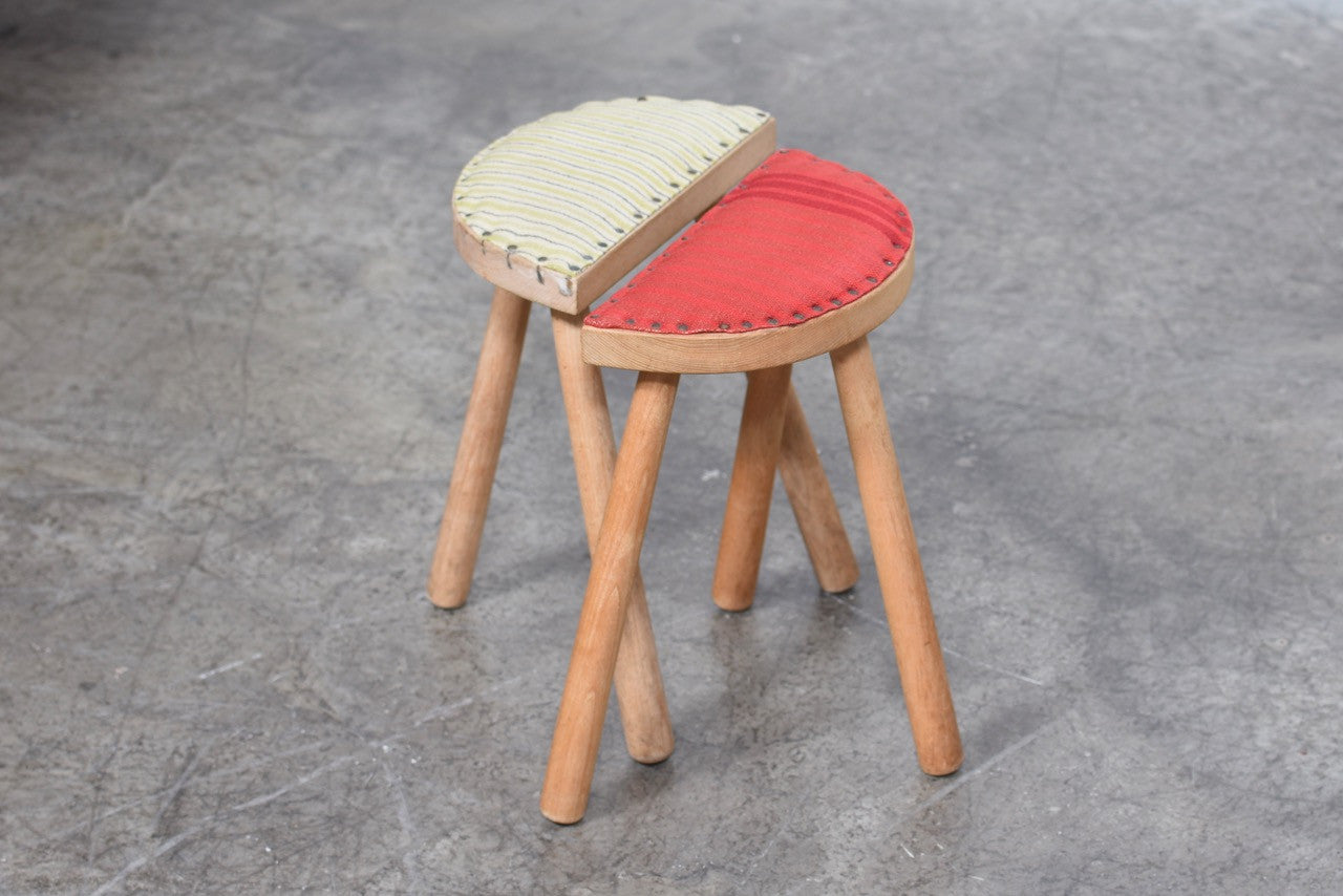 Two available: Oak milking stools – CHASE & SORENSEN